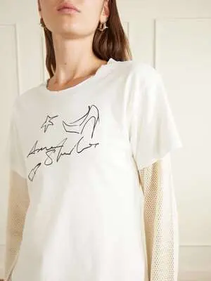 Acne Studios Evina Layered Logo-printed Mesh-trimmed Cotton And Hemp-blend T-shirt