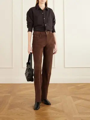 ARMA Suede Straight-leg Pants - Brown
