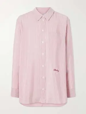 Burberry Logo-embroidered Striped Silk Shirt - Pink
