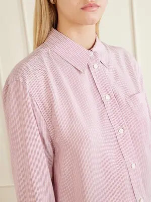Burberry Logo Embroidered Striped Silk Shirt