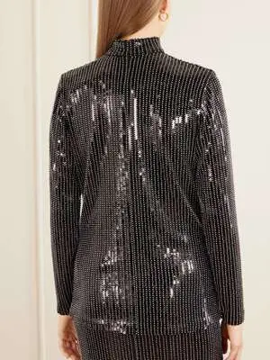 DIMA AYAD Studded Sequin-trimmed Jersey Blouse