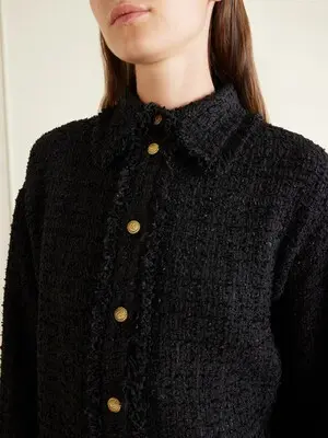 Balmain Cotton-blend Tweed Shirt With Raw Edges