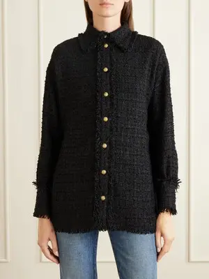 Balmain Cotton-blend Tweed Shirt With Raw Edges