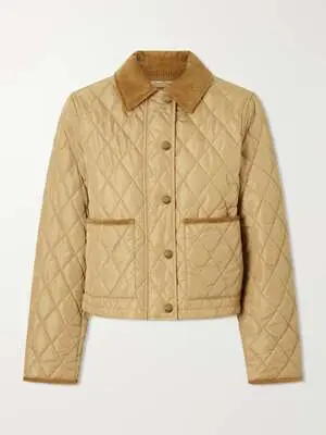 Burberry Cropped Corduroy-trimmed Quilted Shell Jacket - Beige