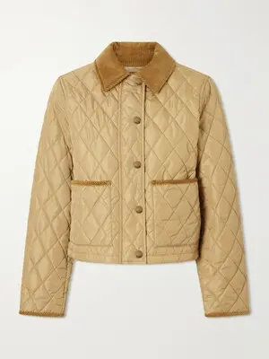 Burberry Cropped Quilted Jacket With Corduroy Trim - Beige