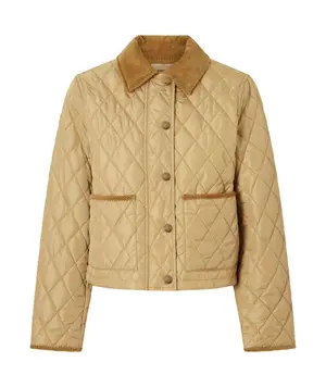 Burberry Cropped Quilted Jacket With Corduroy Trim - Beige