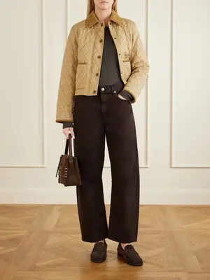 Burberry Cropped Quilted Jacket With Corduroy Trim - Beige