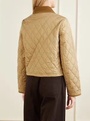 Burberry Cropped Quilted Jacket With Corduroy Trim - Beige