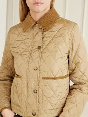Burberry Cropped Quilted Jacket With Corduroy Trim - Beige