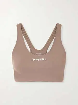 SPORTY & RICH Logo-print Stretch-jersey Sports Bra - Sand