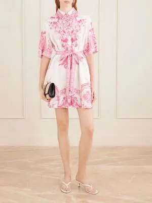 Camilla Floral-print Embellished Linen Mini Dress