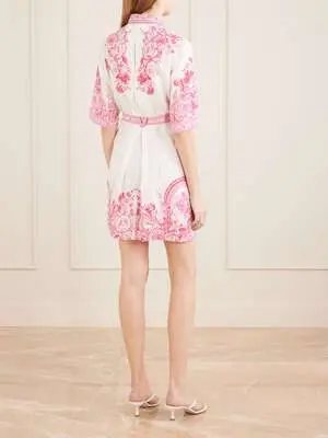 Camilla Floral-print Embellished Linen Mini Dress