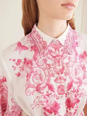 Camilla Floral-print Embellished Linen Mini Dress