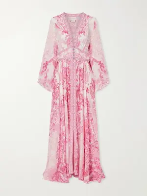 Camilla Embellished Floral-print Silk Maxi Dress - Pink