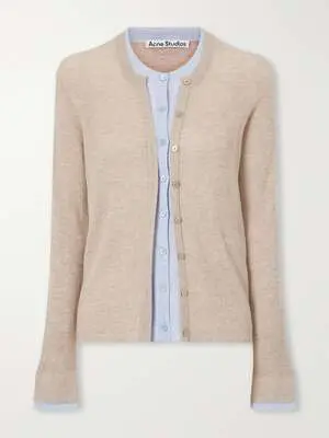 Acne Studios Kalet Layered Ribbed-knit Silk And Wool-blend Cardigan - Beige