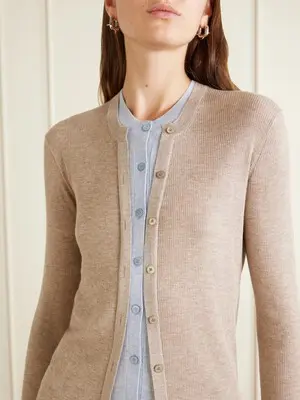Acne Studios Kalet Layered Ribbed-knit Silk And Wool-blend Cardigan - Beige