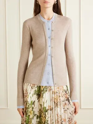 Acne Studios Kalet Layered Ribbed-knit Silk And Wool-blend Cardigan - Beige