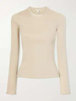 Alaïa Ribbed Silk-blend Top - Ecru