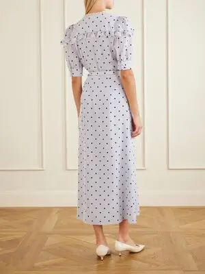Alessandra Rich Belted Polka-dot Silk Midi Dress