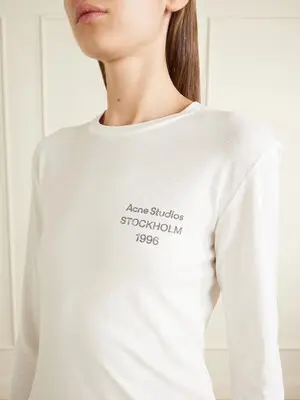 Acne Studios Distressed Logo Print Long Sleeve T-shirt - Neutrals
