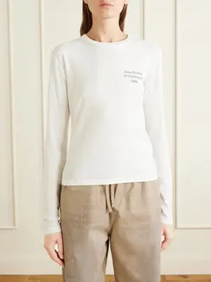 Acne Studios Distressed Logo Print Long Sleeve T-shirt - Neutrals