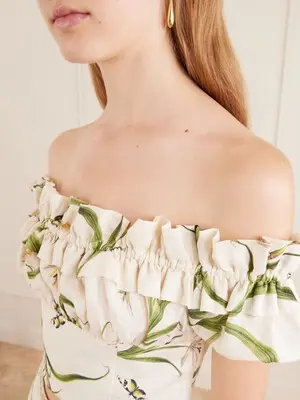 Agua Bendita Pimienta Azucar Cropped Floral Linen Top - Neutrals