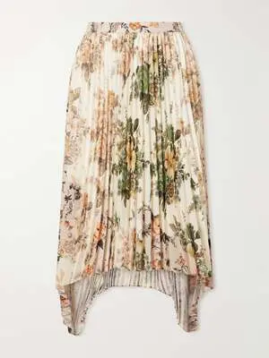 Acne Studios Pleated Floral-print Georgette Midi Skirt - Beige