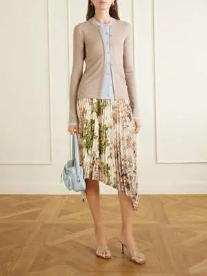 Acne Studios Pleated Floral-print Georgette Midi Skirt