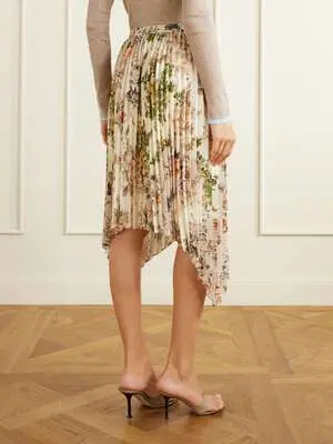 Acne Studios Pleated Floral-print Georgette Midi Skirt