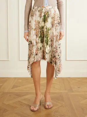 Acne Studios Pleated Floral-print Georgette Midi Skirt