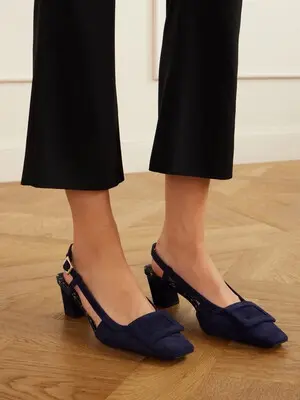 ROGER VIVIER Belle Vivier 45 Buckled Suede Slingback Pumps - Blue