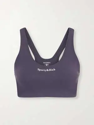 SPORTY & RICH Logo-print Stretch-jersey Sports Bra - Gray