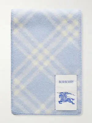 Burberry Logo-appliquéd Checked Wool Scarf - Blue