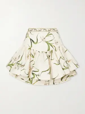 Agua Bendita Jacarina Ruffled Floral-print Linen Mini Skirt