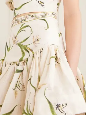 Agua Bendita Jacarina Ruffled Floral-print Linen Mini Skirt