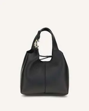 COCCINELLE C-easy Small Grained Leather Handbag With Top Handle And Adjustable Strap - Black