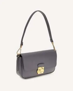 COCCINELLE C-me Lock Medium Shoulder Bag In Grained Leather - Light Blue
