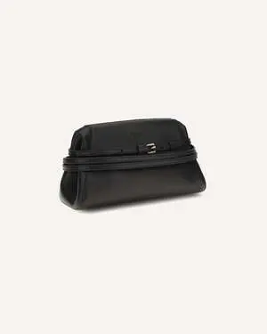 Moschino Belt Detail Clutch In Leather - Black
