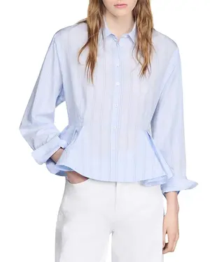 Sandro Striped Peplum Shirt - Sky Blue
