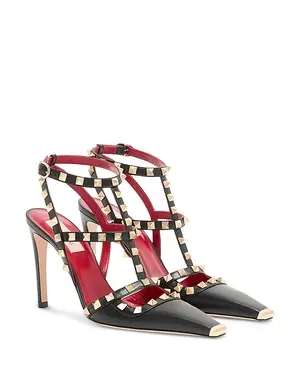 Valentino Garavani Rockstud Embellished Ankle Strap Pumps - Black