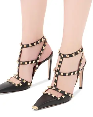 Valentino Garavani Rockstud Embellished Ankle Strap Pumps