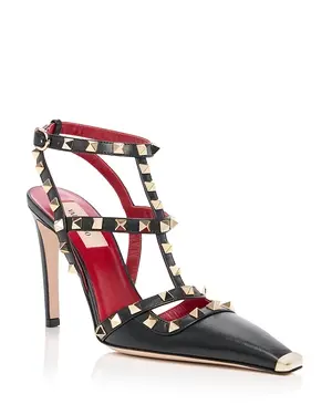 Valentino Garavani Rockstud Embellished Ankle Strap Pumps - Black
