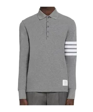 Thom Browne 4-bar Long-sleeve Polo Shirt - Medium Gray