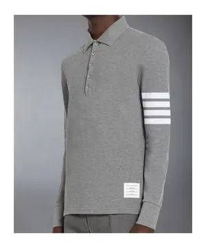 Thom Browne 4-bar Long-sleeve Polo Shirt - Medium Gray