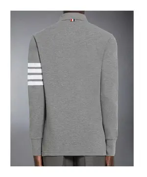 Thom Browne 4-bar Long-sleeve Polo Shirt - Medium Gray