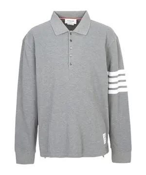Thom Browne 4-bar Long-sleeve Polo Shirt - Medium Grey