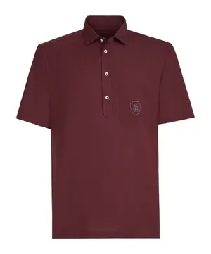 Brunello Cucinelli Virgin Wool Poplin Polo Shirt With Chest Pocket And Logo - Red