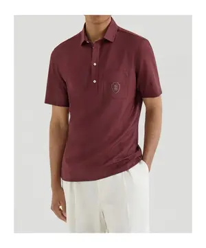 Brunello Cucinelli Virgin Wool Poplin Polo Shirt With Chest Pocket And Logo - Red