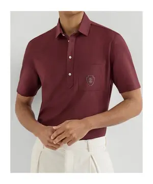 Brunello Cucinelli Virgin Wool Poplin Polo Shirt With Chest Pocket And Logo - Red