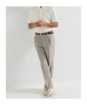 Brunello Cucinelli Garment-dyed Linen Gabardine Trousers With Pleat - Gray